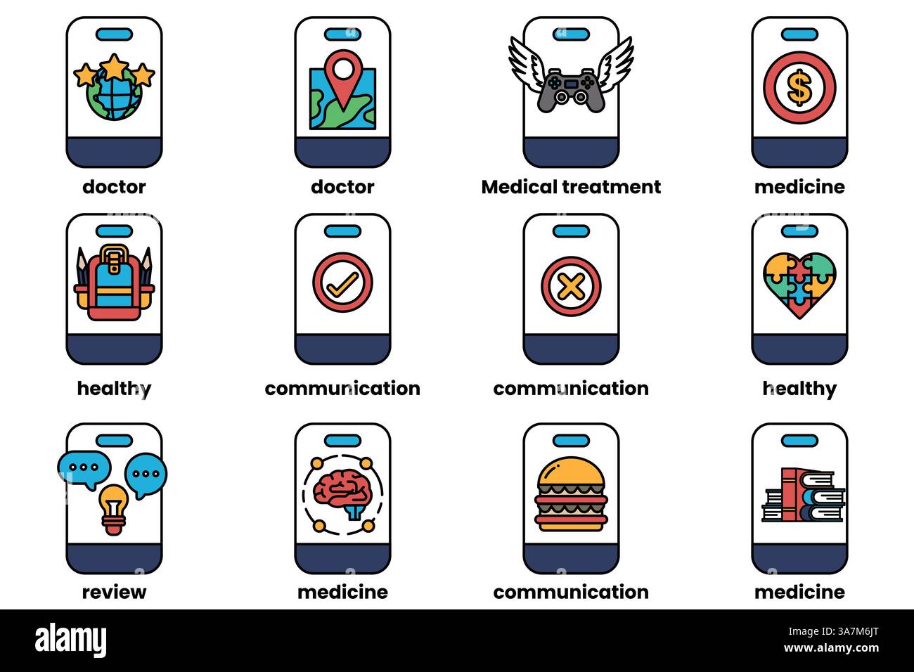 A Set of illustrations in the concept of smartphones and things in line ...