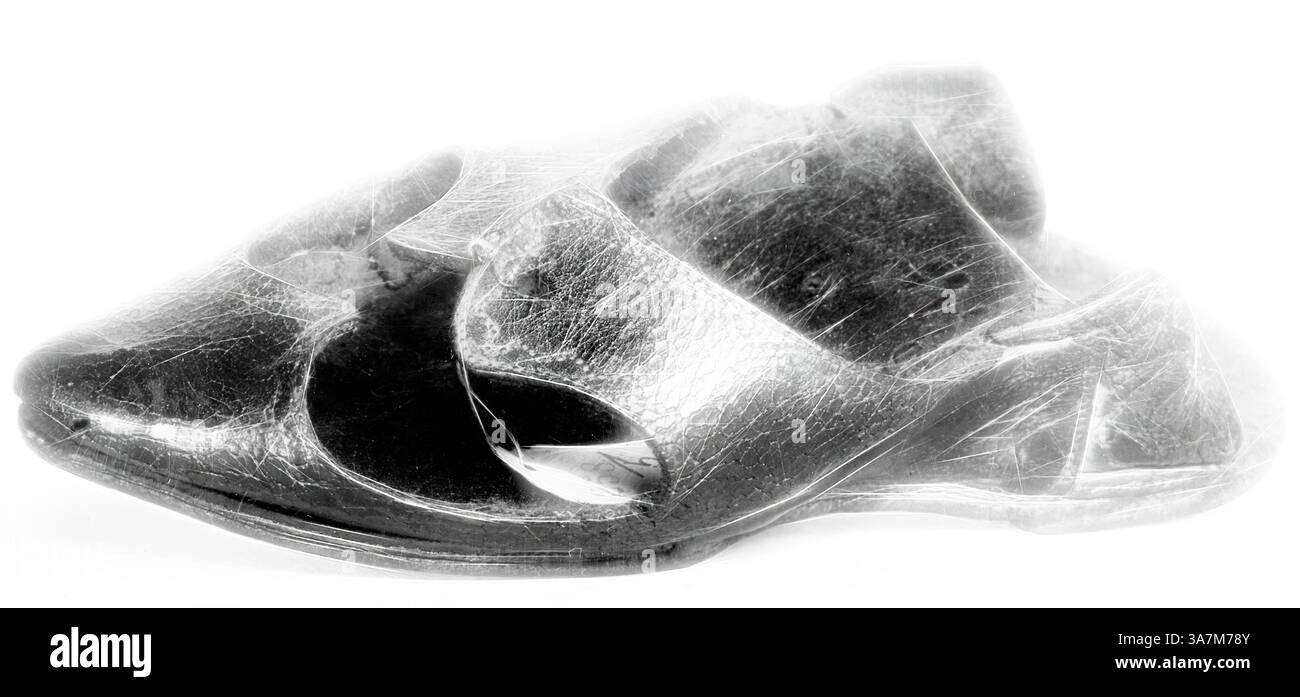 A translucent, sculptural slipper with a unique, modern design that ...