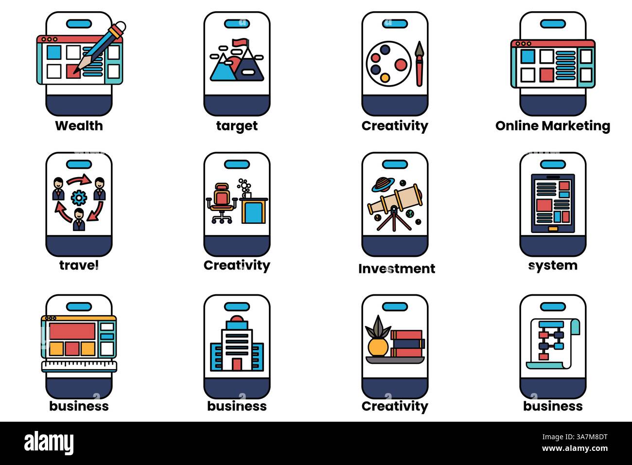 A Set of illustrations in the concept of smartphones and things in line ...