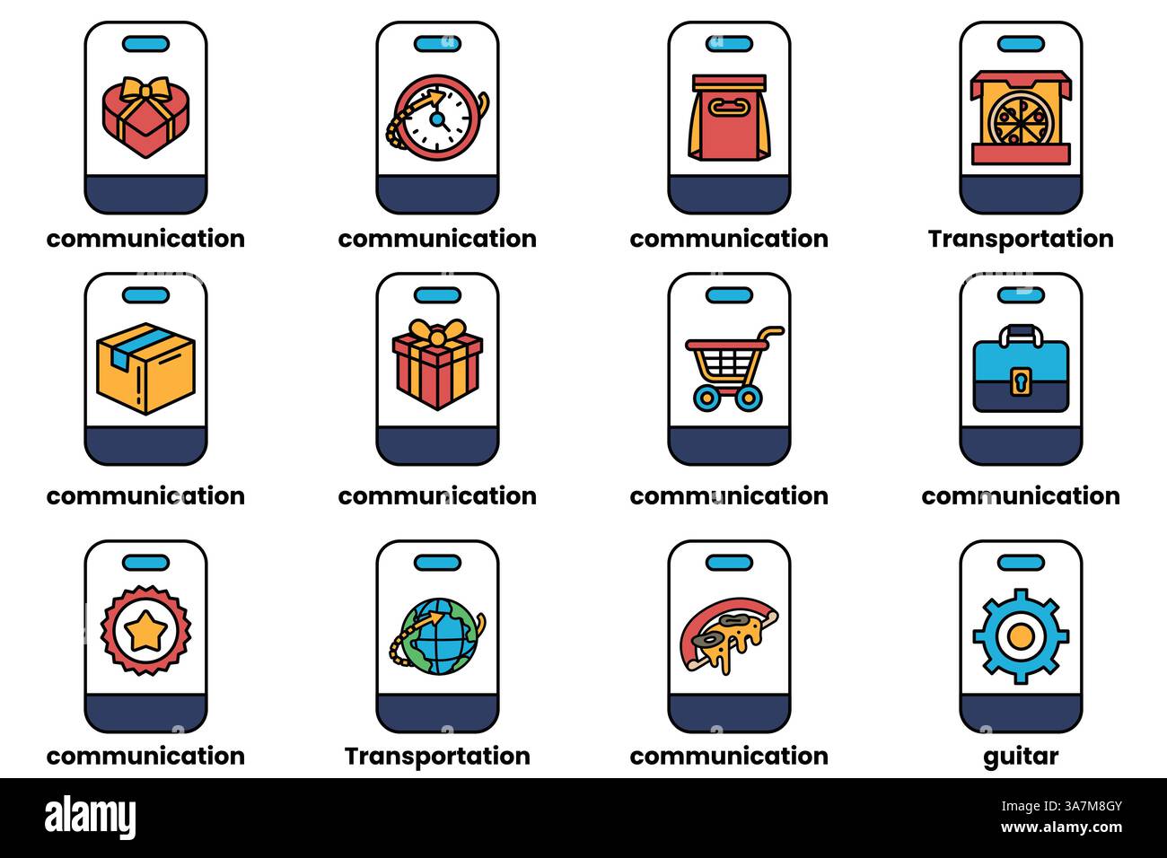 A Set of illustrations in the concept of smartphones and things in line ...
