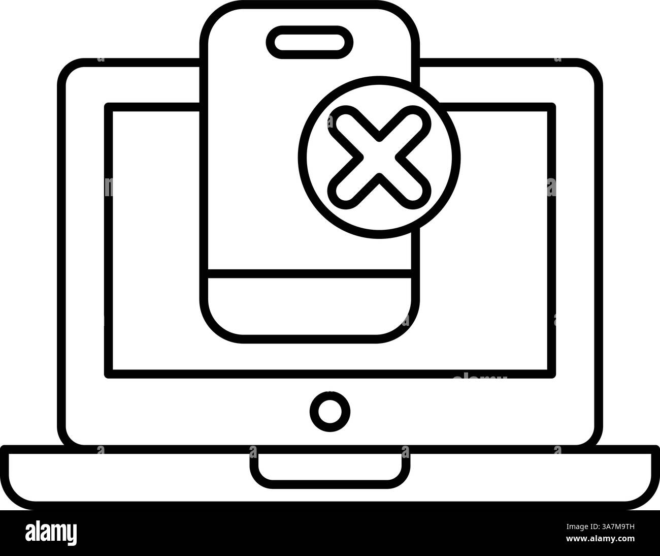 A black and white image of a cell phone with an X on it. Concept of ...
