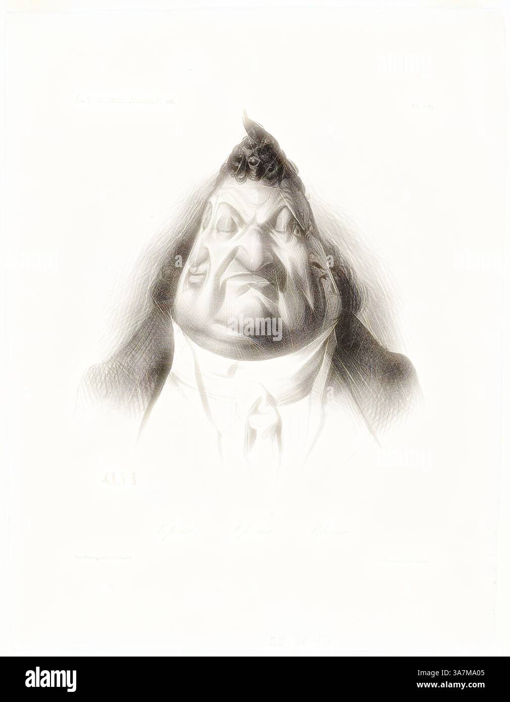 A caricature depicting a rotund figure with exaggerated features ...