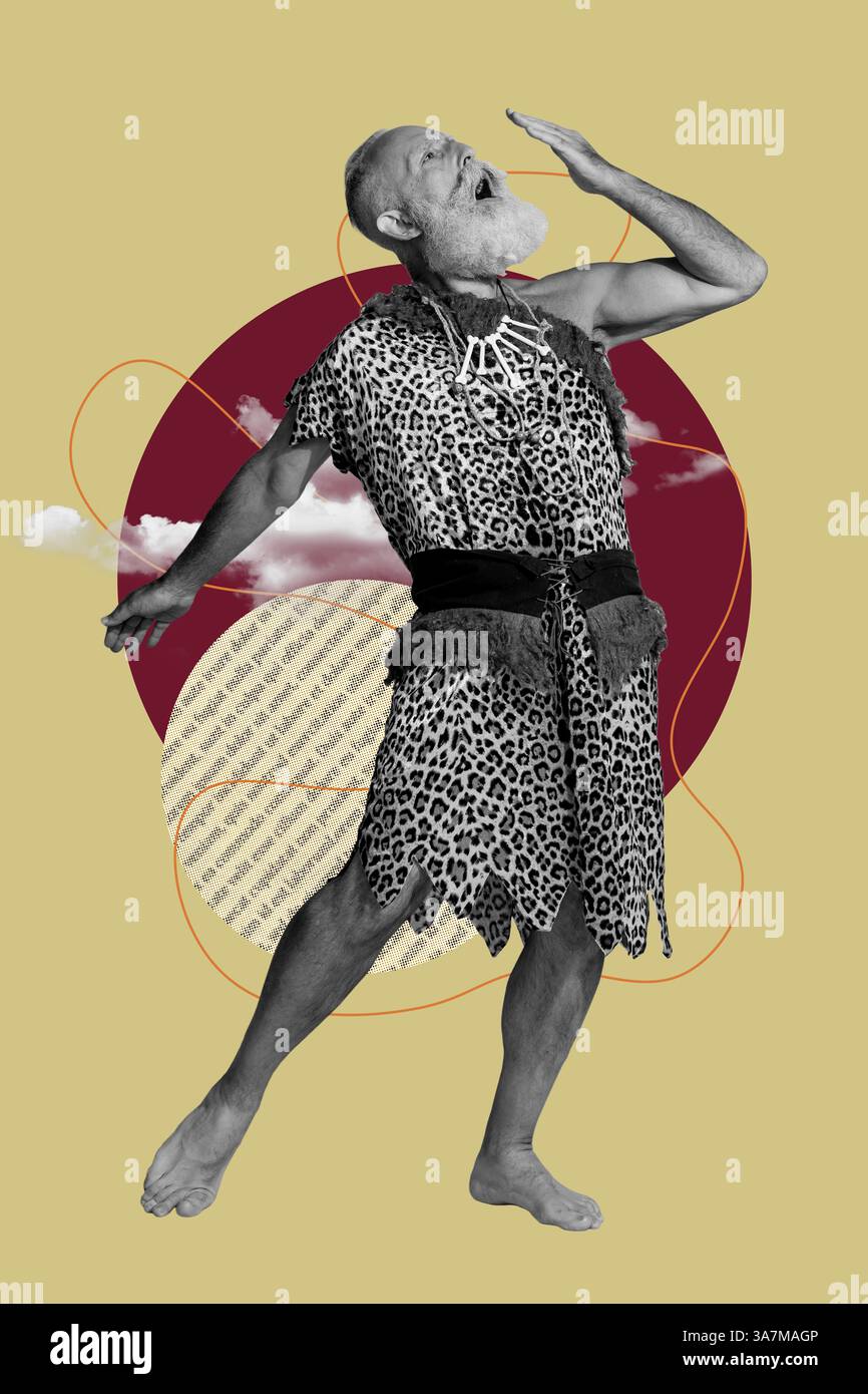 Vertical sketch 3d artwork collage poster of happy old bushman wear ...