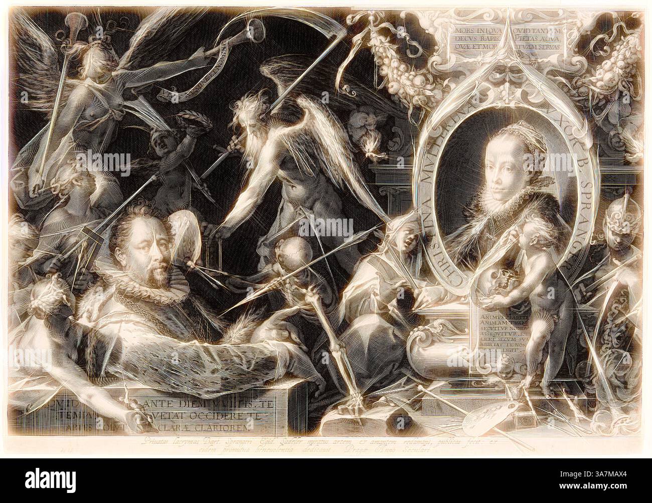 An intricate scene depicting allegorical figures engaged in symbolic ...