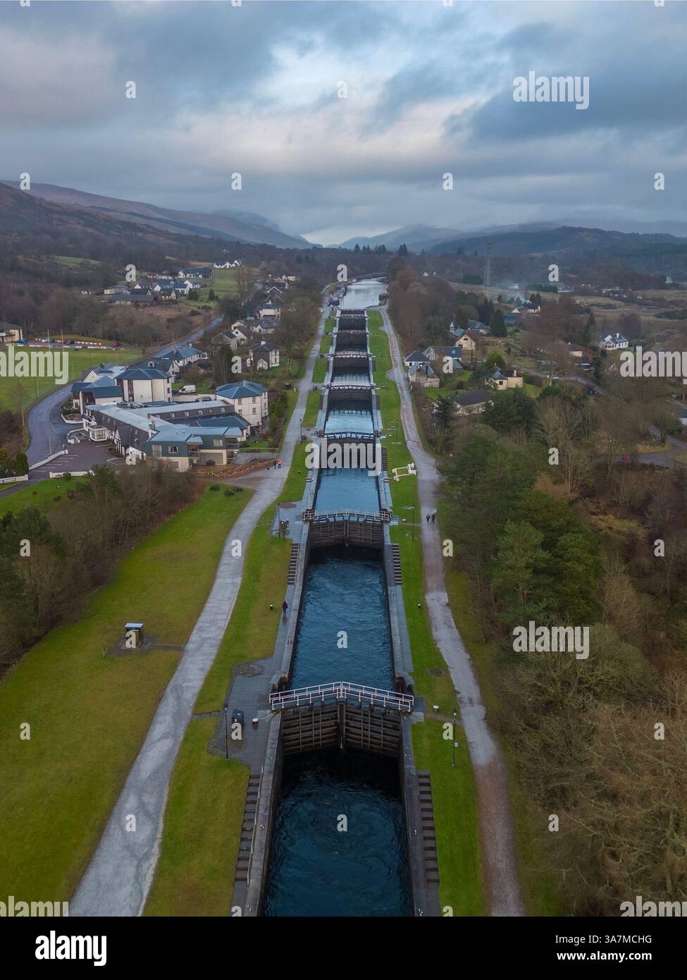 Aerial photograph of Neptune's Staircase, the longest staircase lock in ...