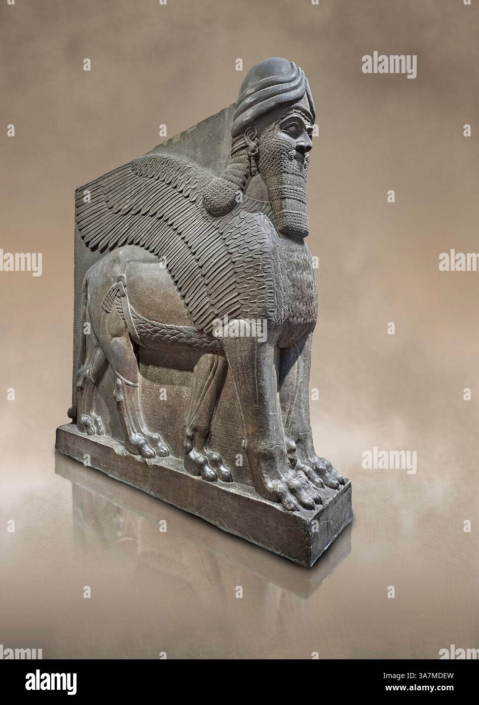 Assyrian gypsum sculpture of a human headed winged lion. 865-860 BC ...