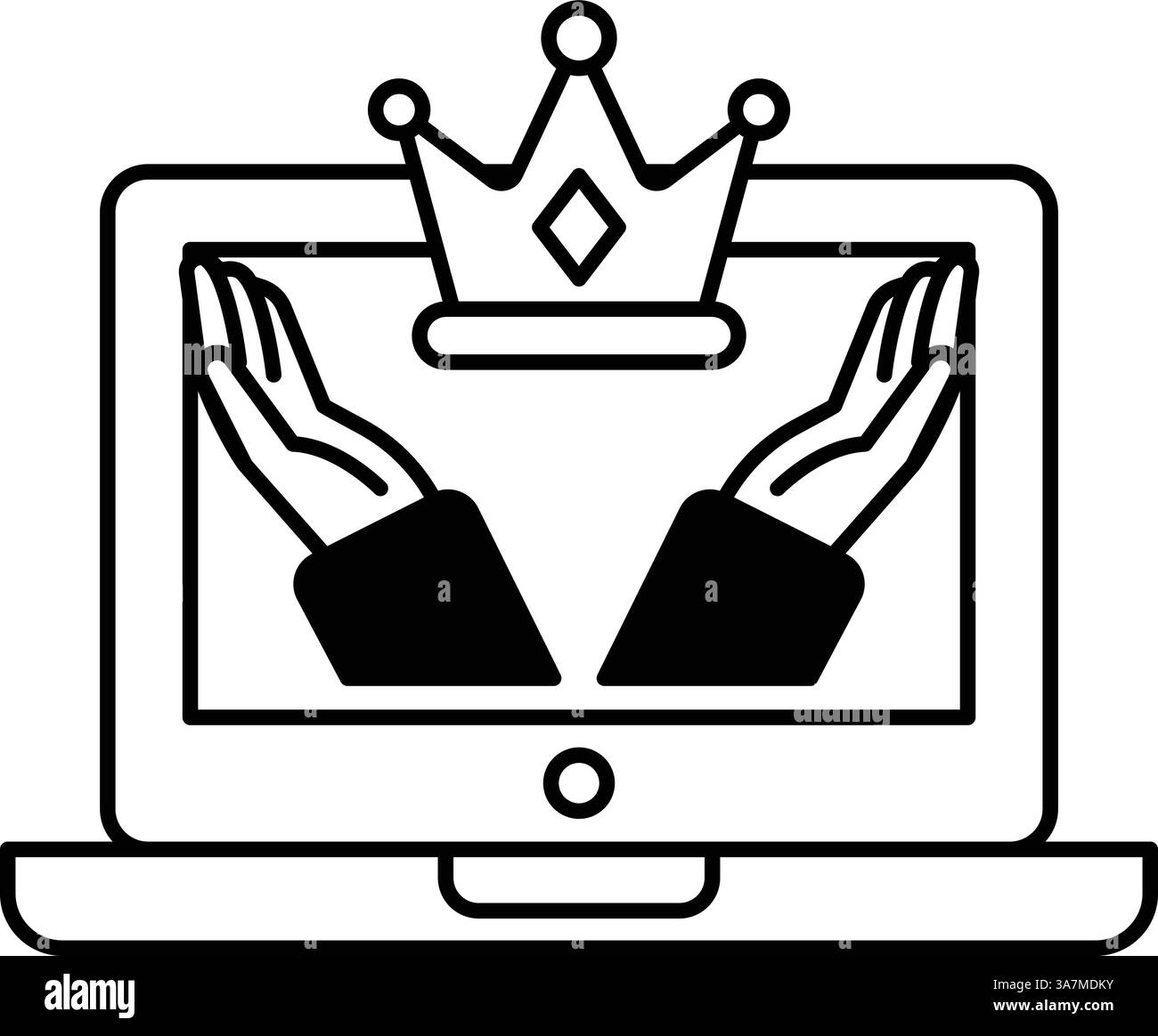 Laptop screen two hands Black and White Stock Photos & Images - Alamy
