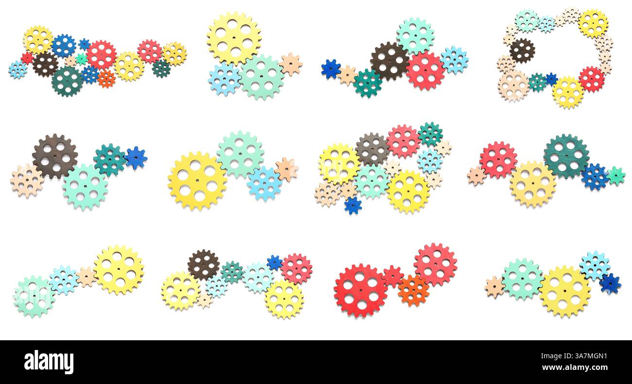 Set of many gears on white background Stock Photo - Alamy