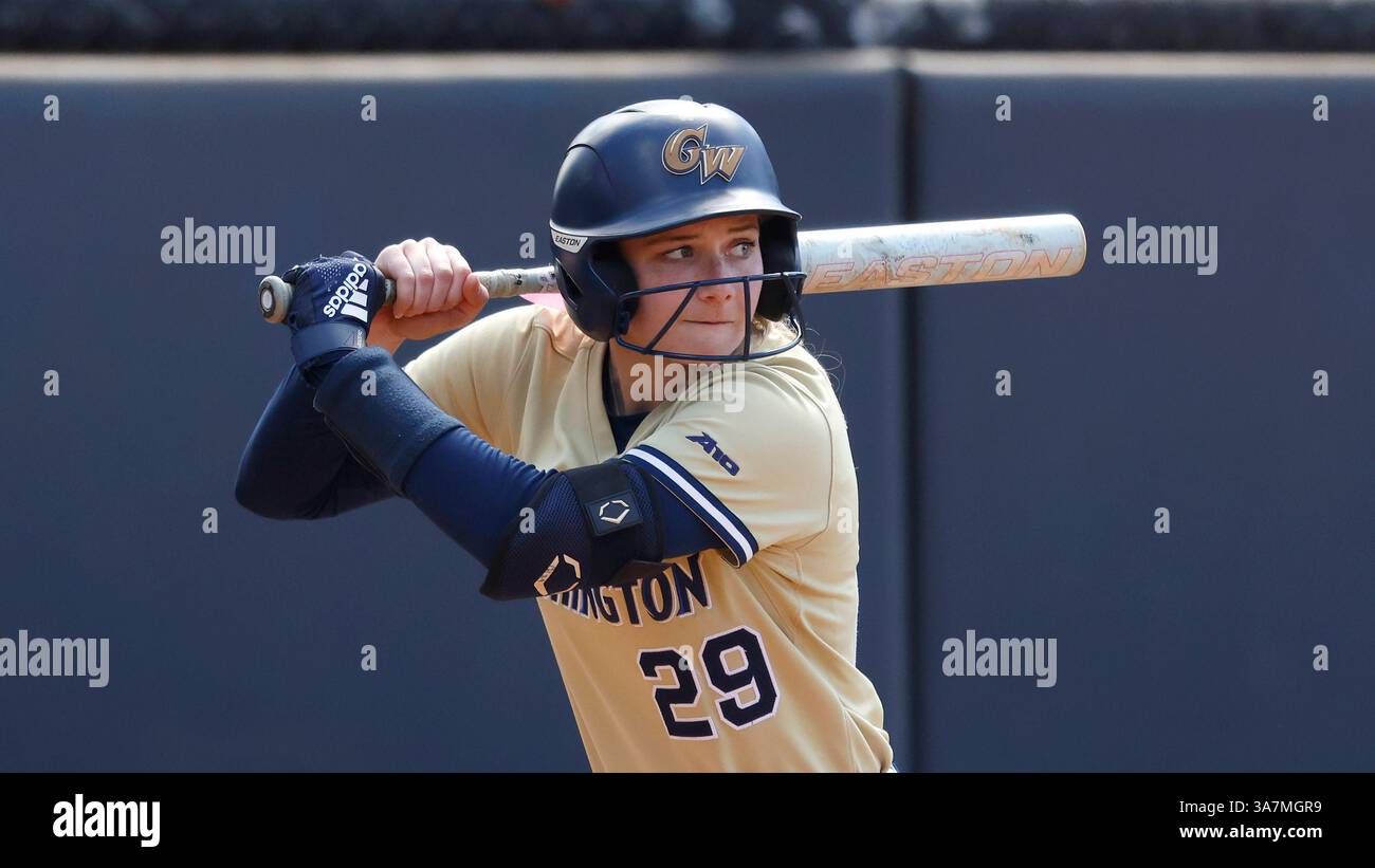 George Washington outfielder Paige Hayward (29) during an NCAA softball ...