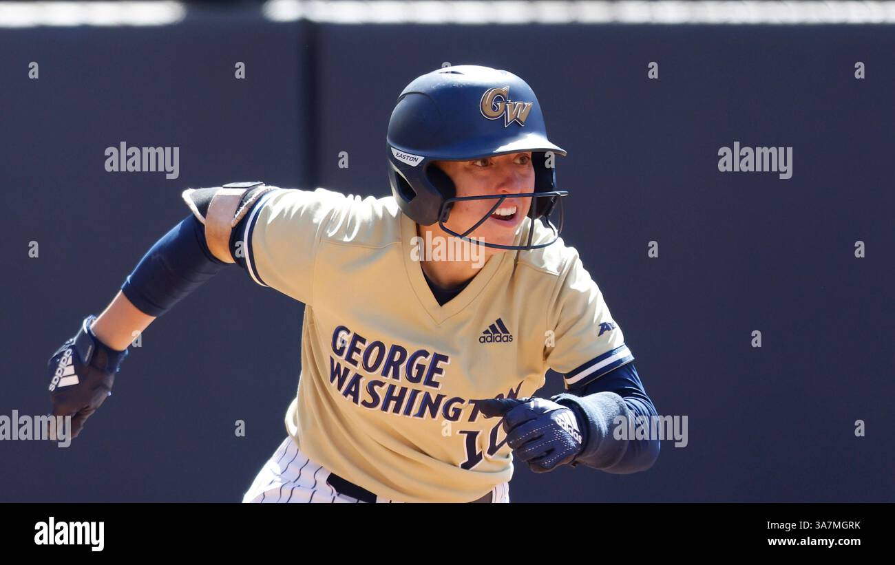 George Washington catcher Allison Heffley (10) during an NCAA softball ...
