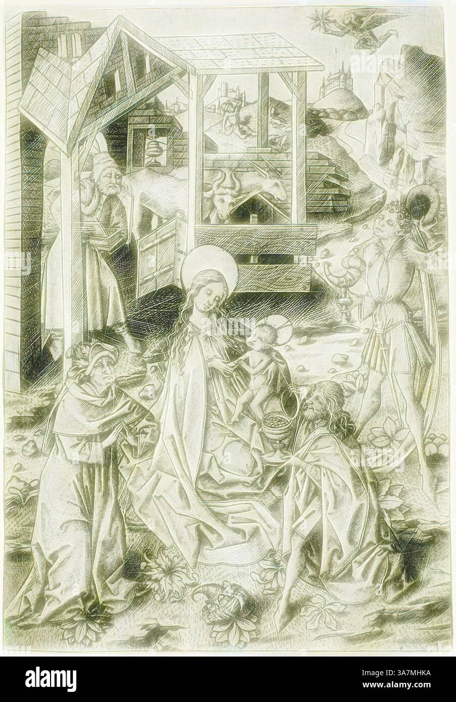 A serene nativity scene depicts the Virgin Mary and baby Jesus at the ...