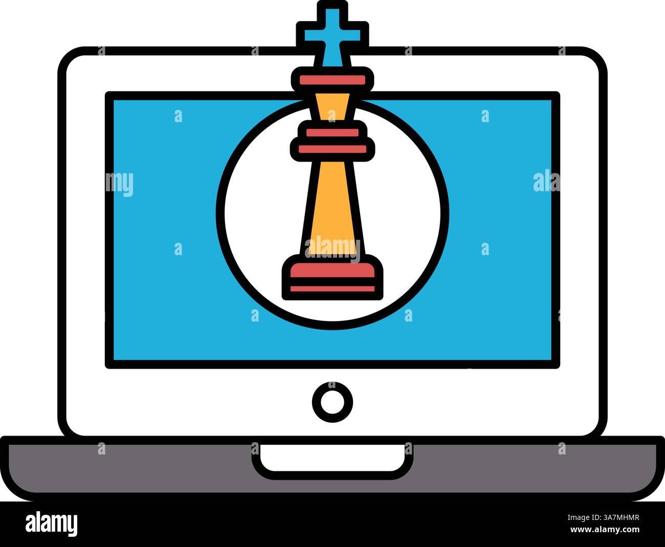 A laptop screen shows a chess piece on a blue background. Concept of ...