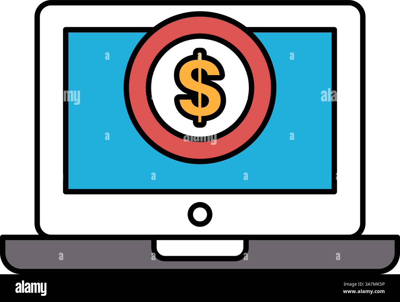 A computer screen with a dollar sign in the center and a red circle surrounding it. Concept of ...