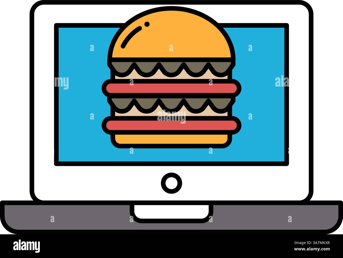 A computer monitor shows a cartoon image of a hamburger. The hamburger ...