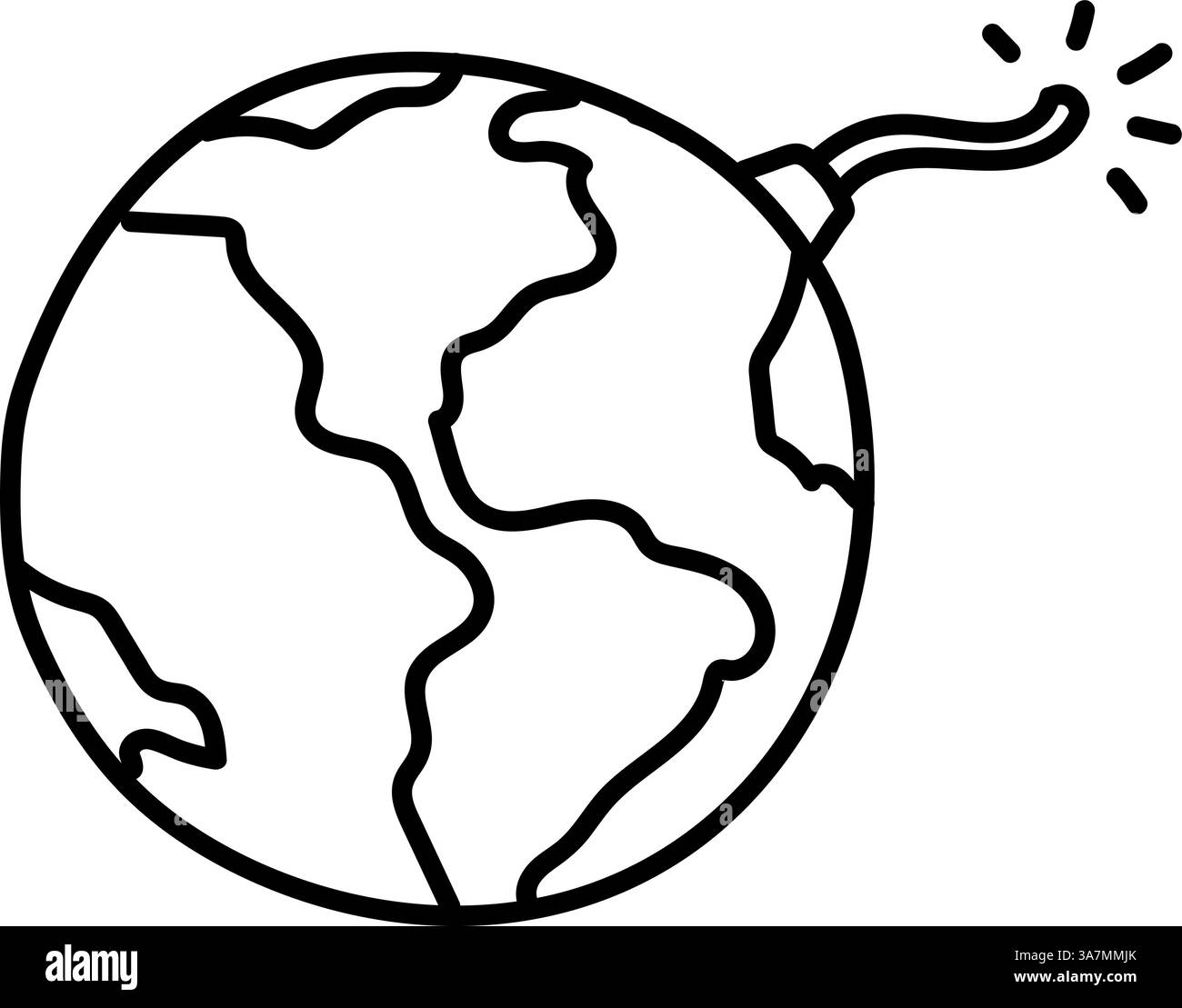 Explosive earth icon. Hand drawn vector illustration. Editable line ...