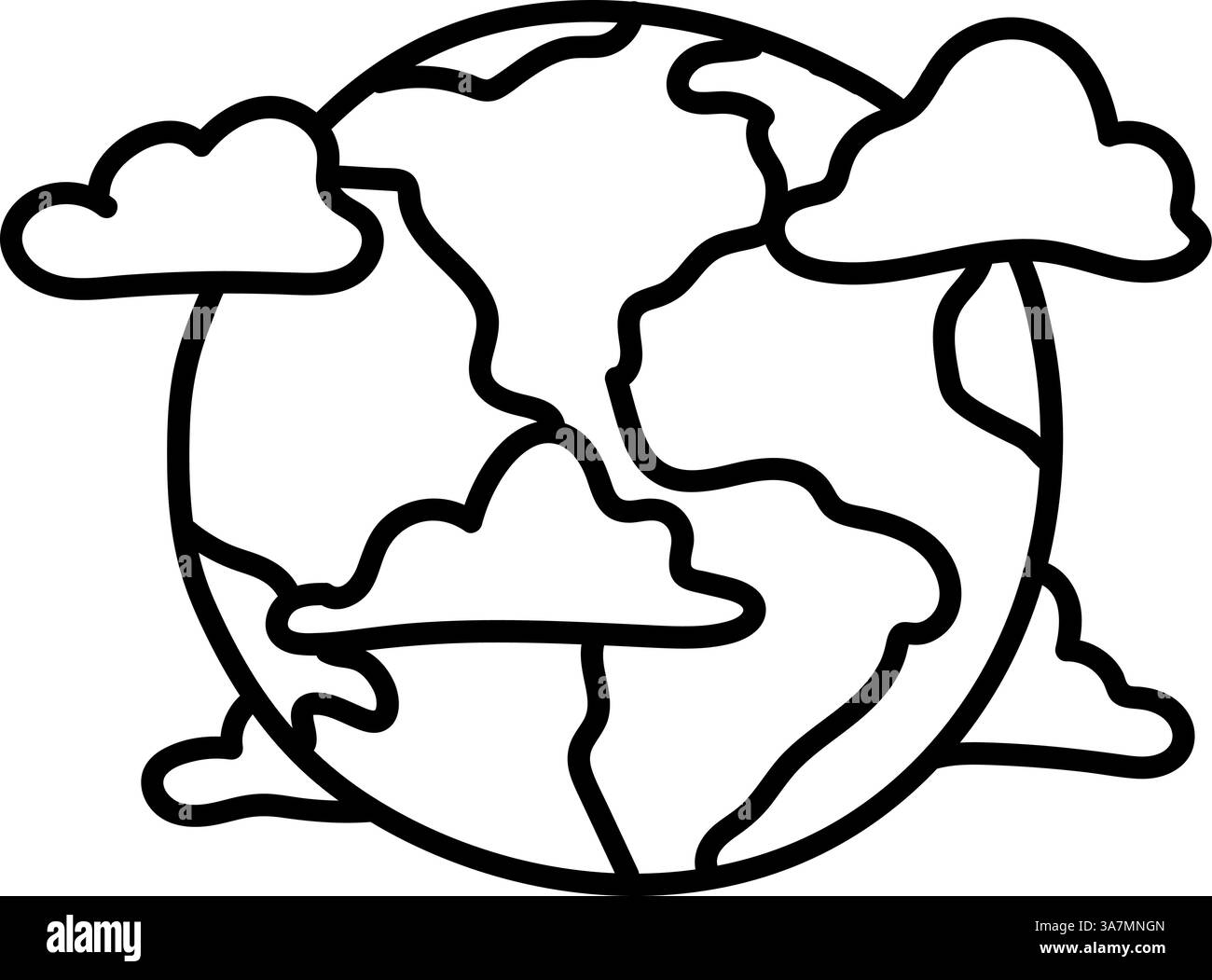 Earth globe icon. Hand drawn vector illustration. Editable line stroke ...