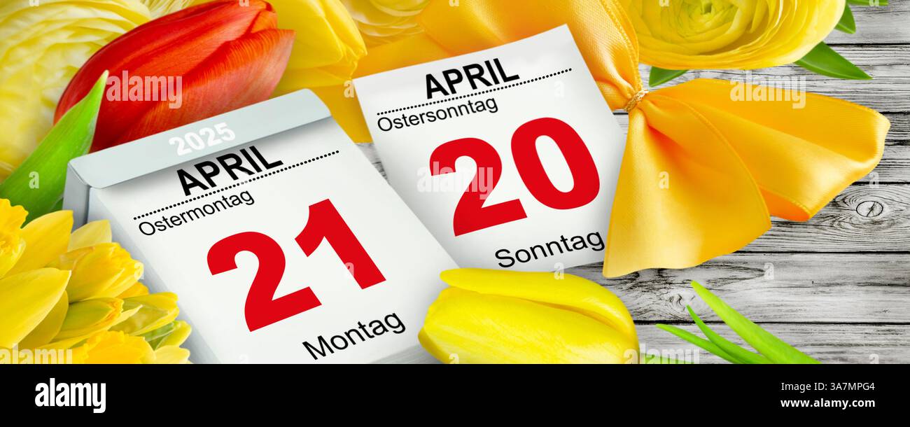 Deutscher Kalender Ostern 20. und 21. April 2025 mit Blumen ...