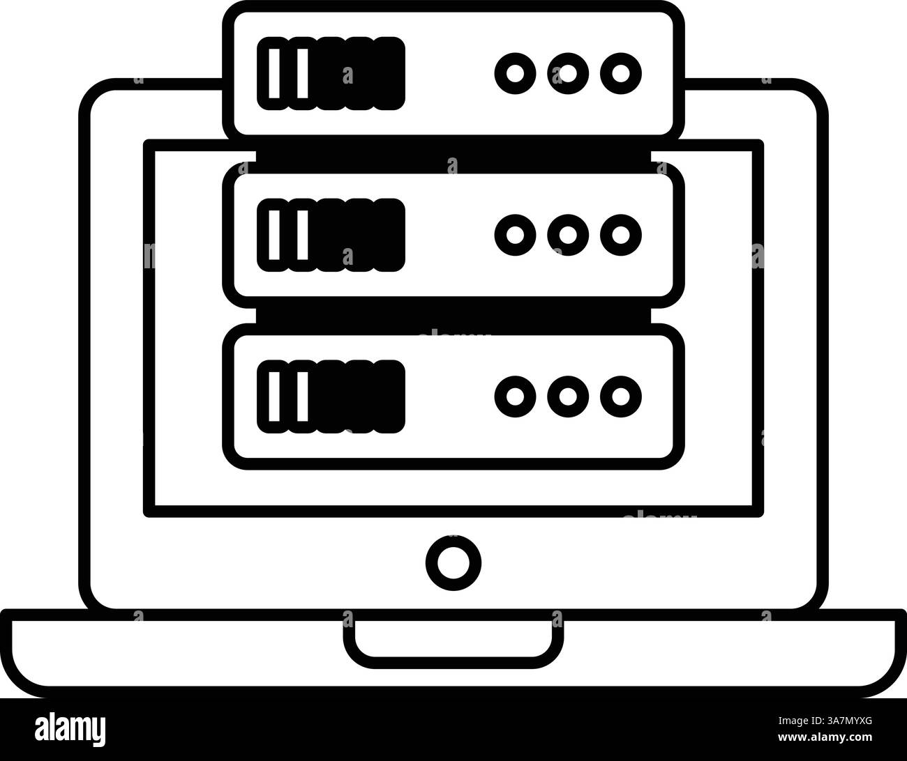 A black and white laptop with three hard drives on the screen. The ...