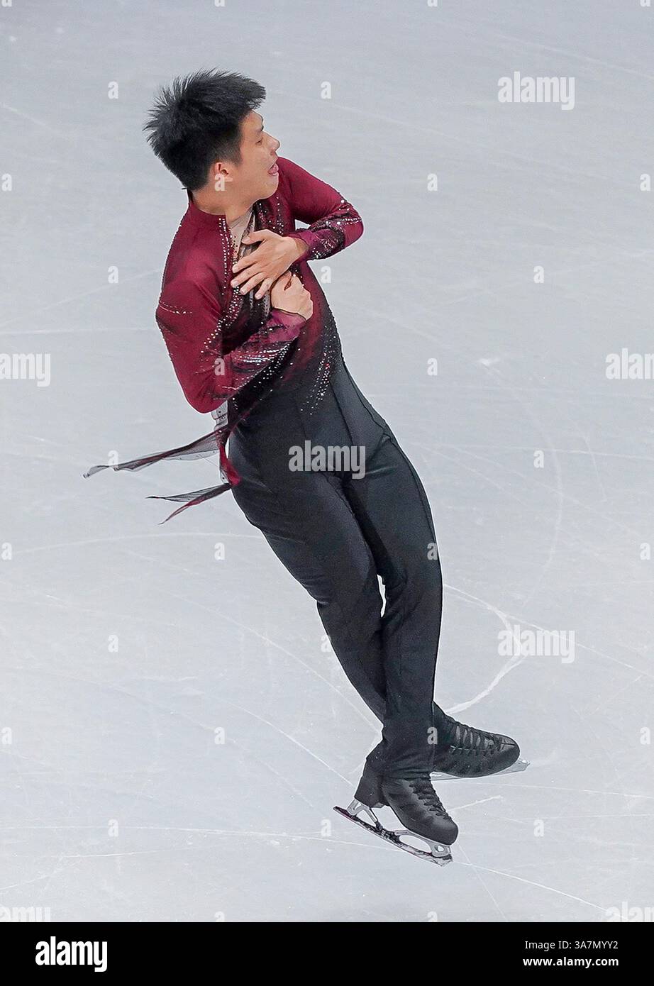Yu-Hsiang Li of Chinese Taipei performs in the men's short program ...