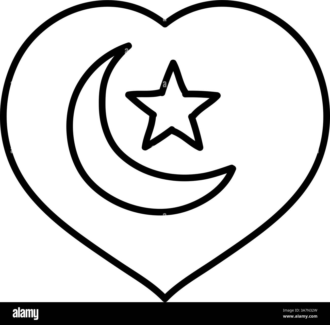 Crescent star inside heart shape icon. Hand drawn vector illustration ...
