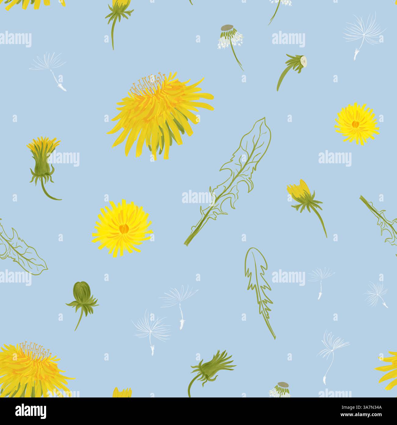 A Cheerful Dandelion Pattern Set Against a Soft Blue Background ...