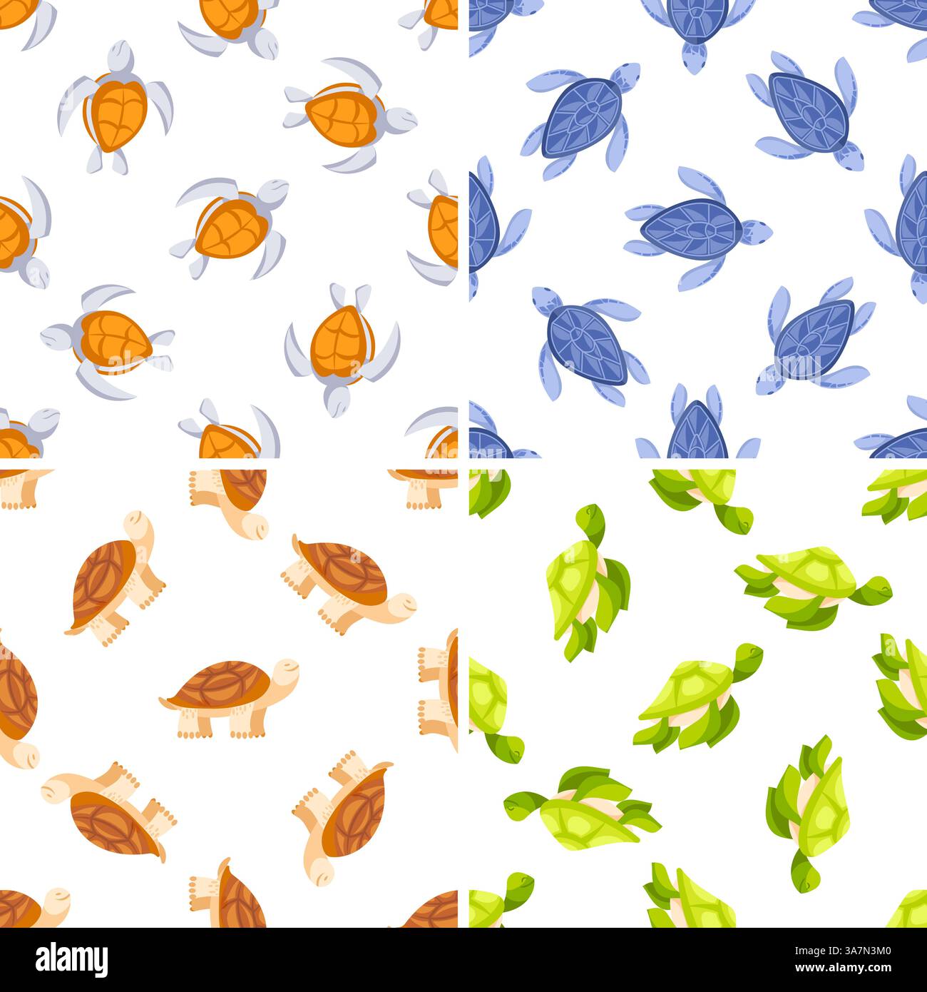 Four seamless patterns with walking and swimming turtles in different ...