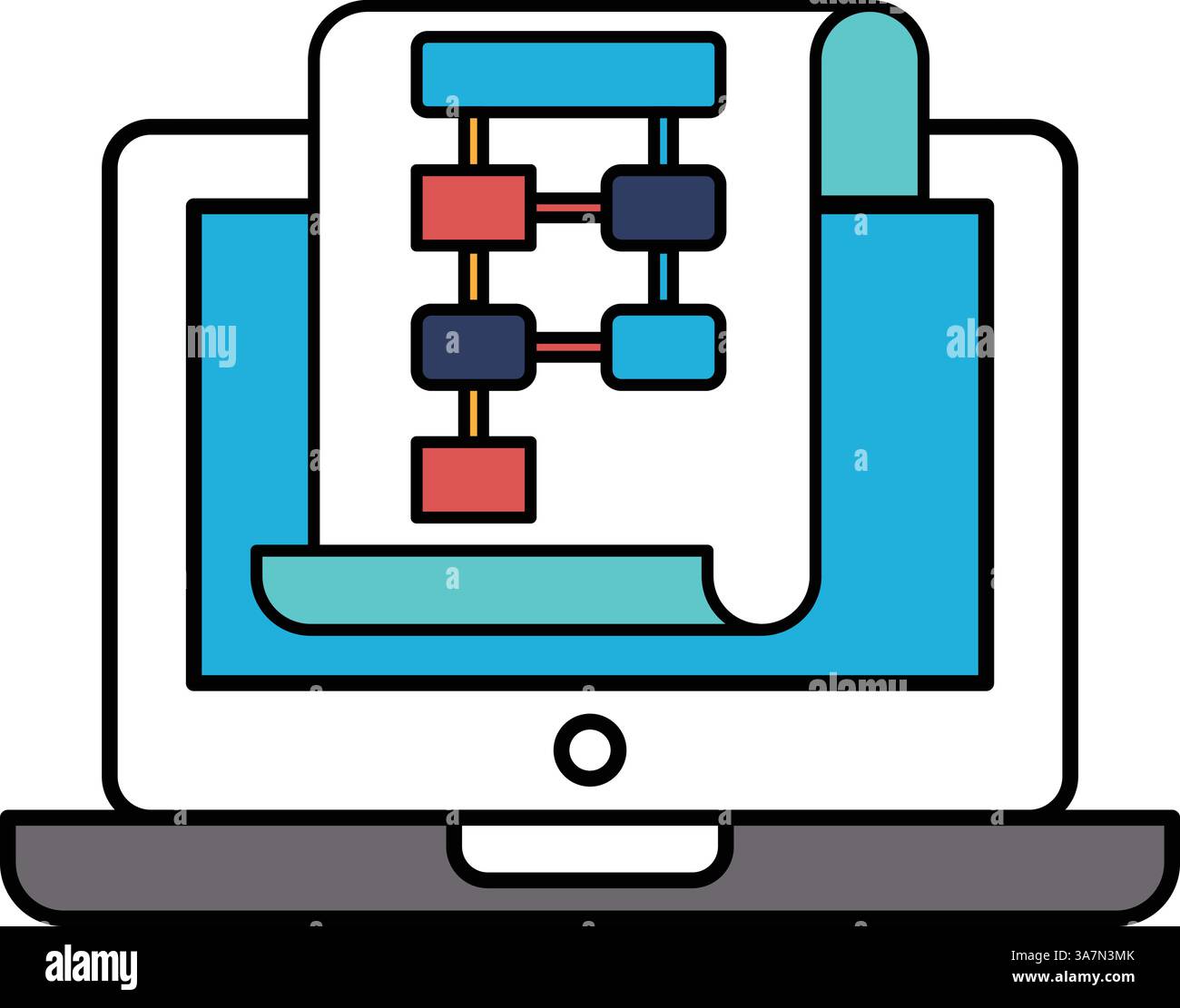A laptop screen shows a diagram with a blue and white background. The ...