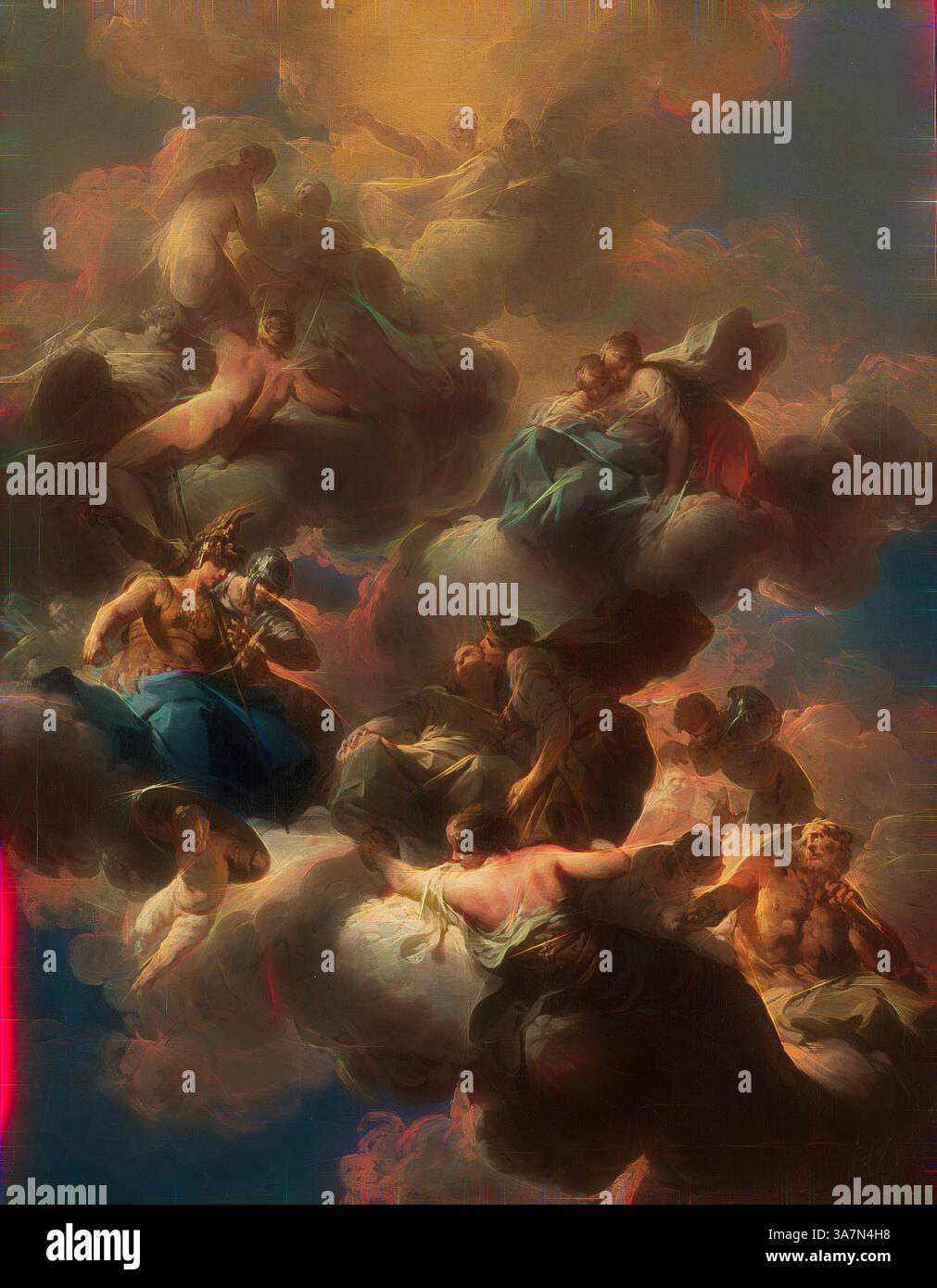 A dynamic celestial scene featuring figures of mythological ...