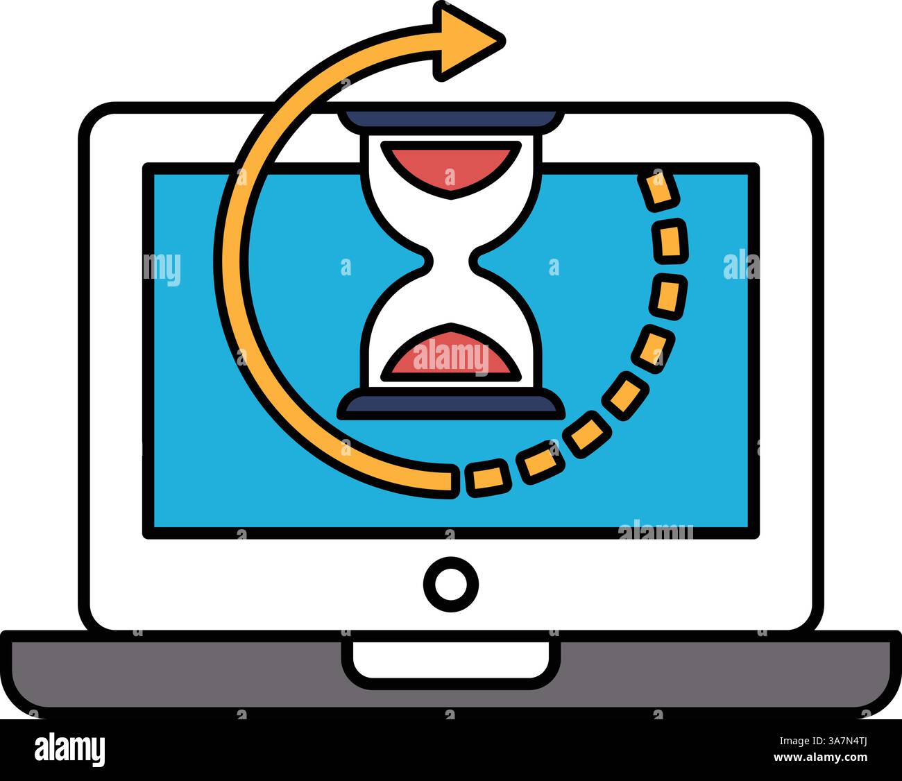 A computer screen with a clock on it that is set to the number 3. The ...