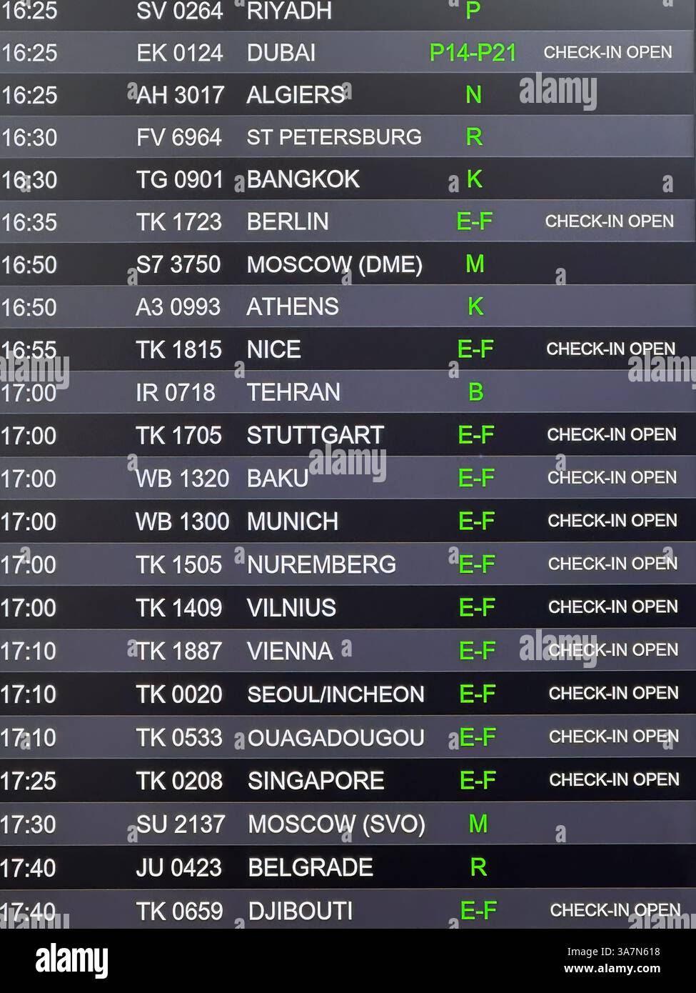 Digital display board showing international departures with flight ...