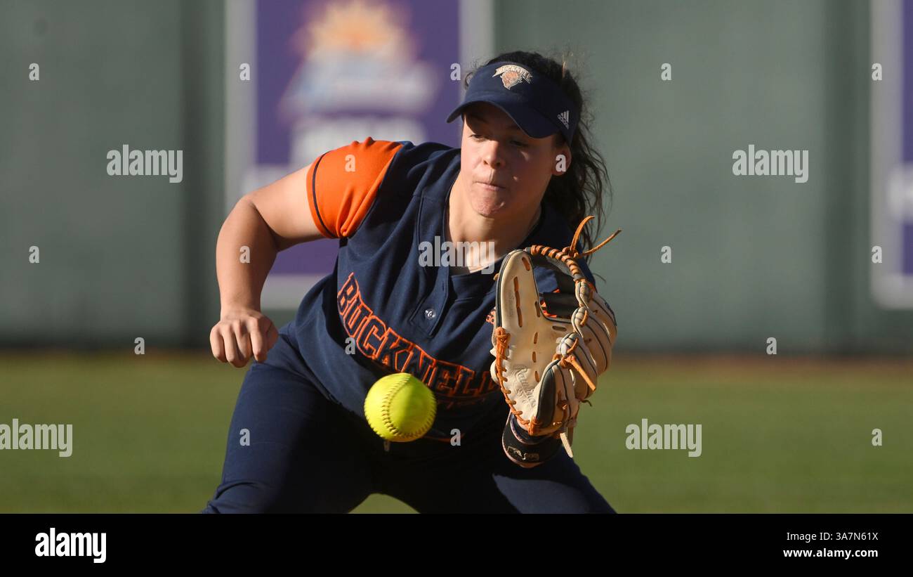 Bucknell's Brooke Popella (19) plays Lipscomb in an NCAA softball game ...