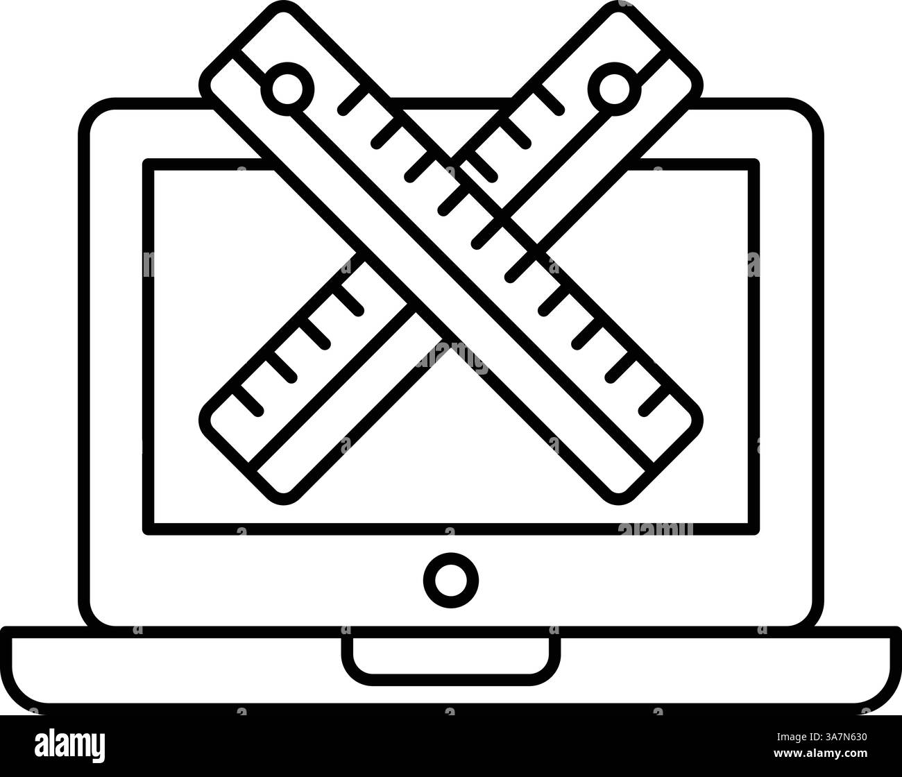 A laptop screen with a ruler and a pair of rulers crossing each other ...