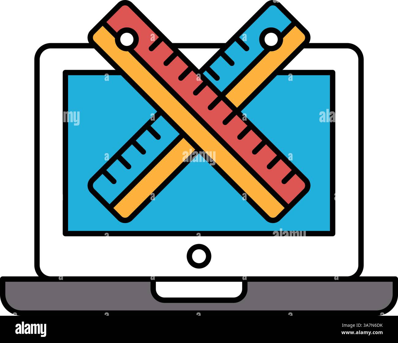 A laptop screen shows a ruler and a pair of rulers crossed over each ...