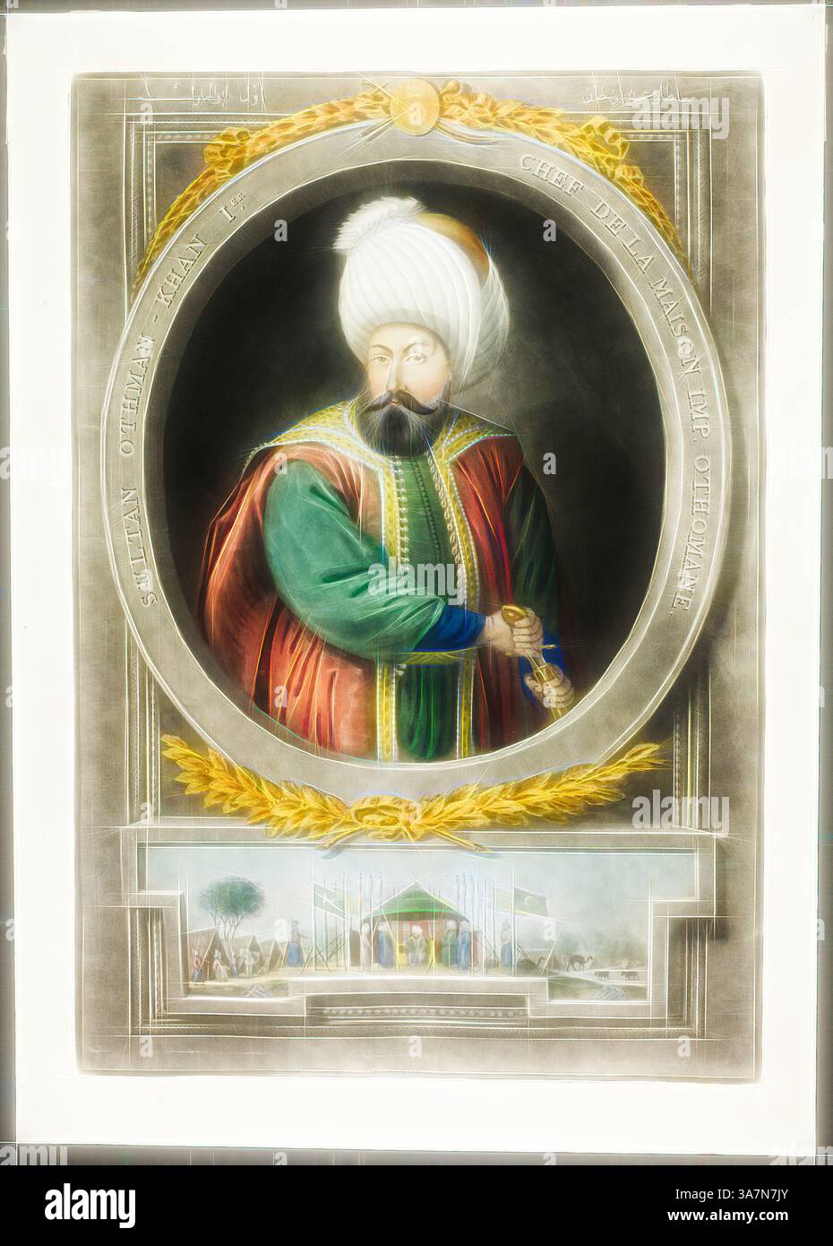 A portrait of Sultan Mehmed IV, depicted in opulent robes and a turban ...