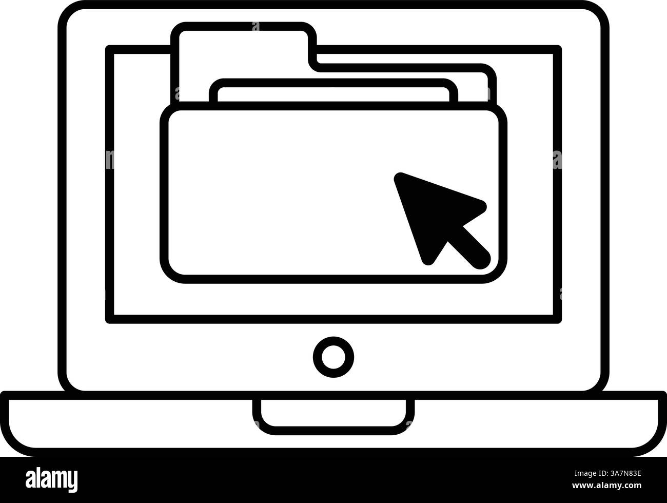 A computer monitor with a folder on it and a mouse cursor pointing to it. The folder is open and ...