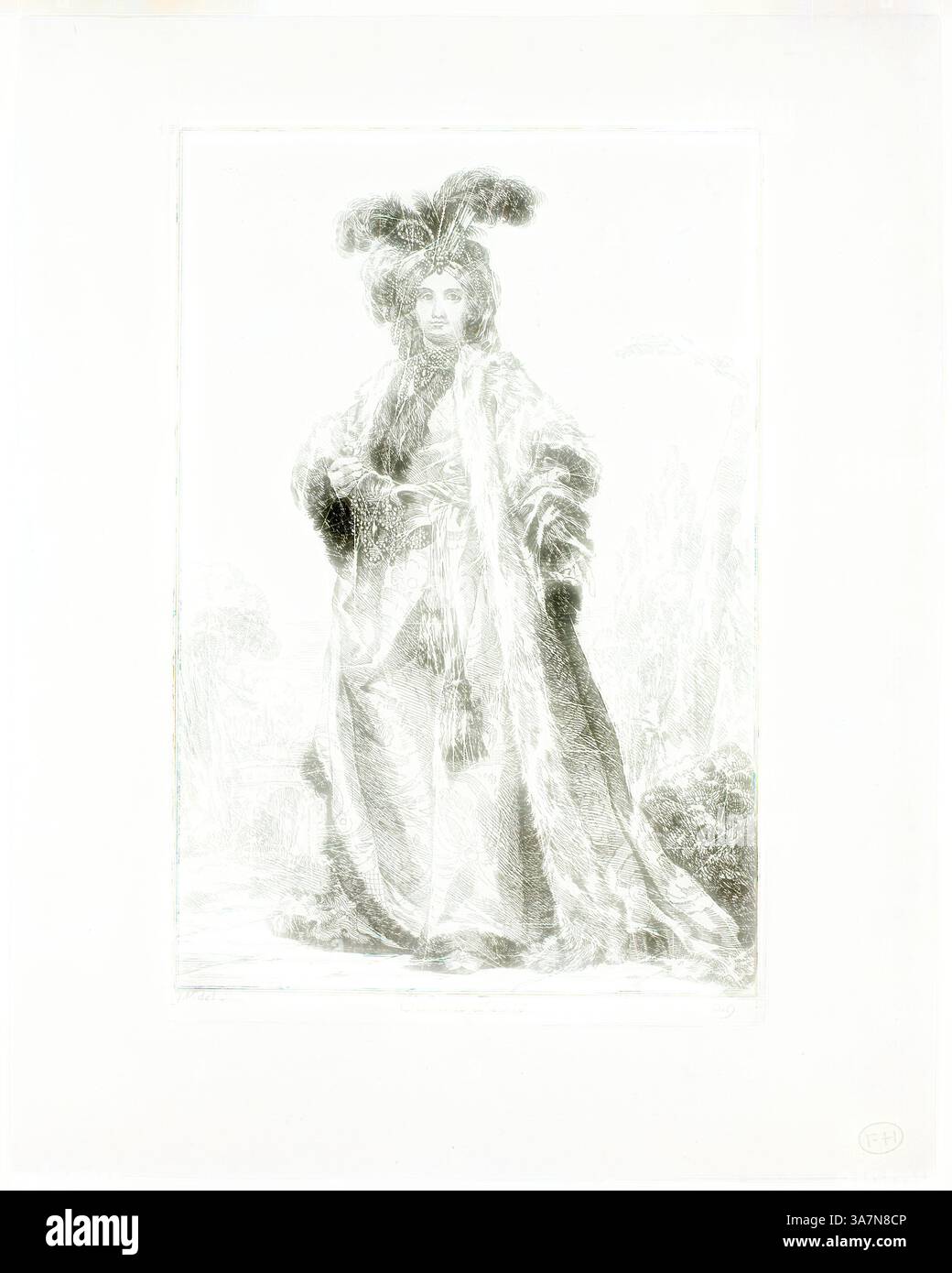 A regal figure stands elegantly, adorned in lavish garments and an ...
