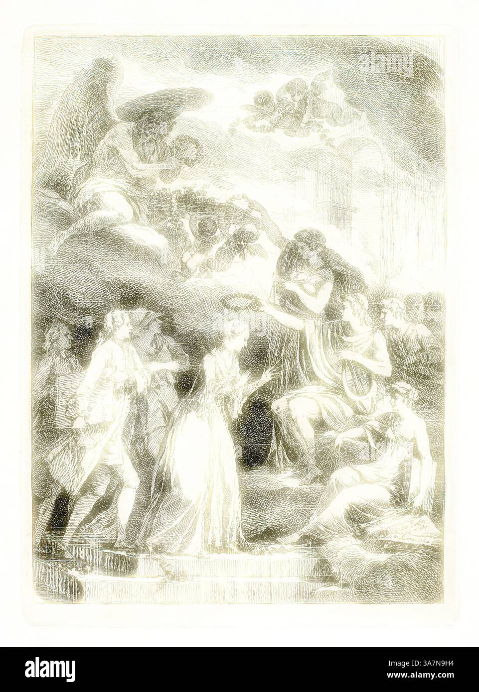 A classical scene depicting an ethereal gathering, featuring various ...