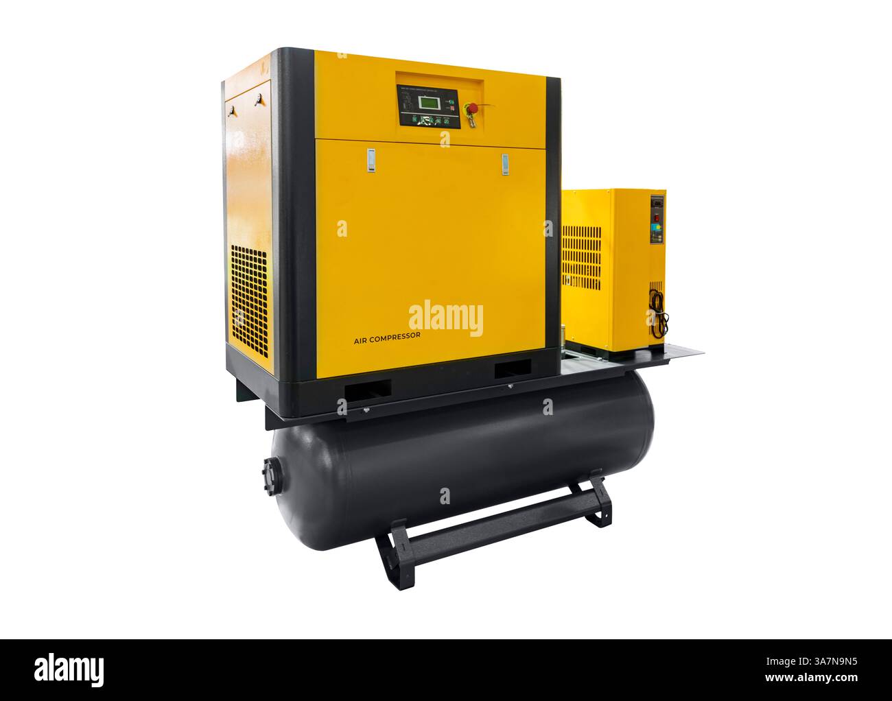 Powerful yellow electric air compressor with integrated dryer and ...