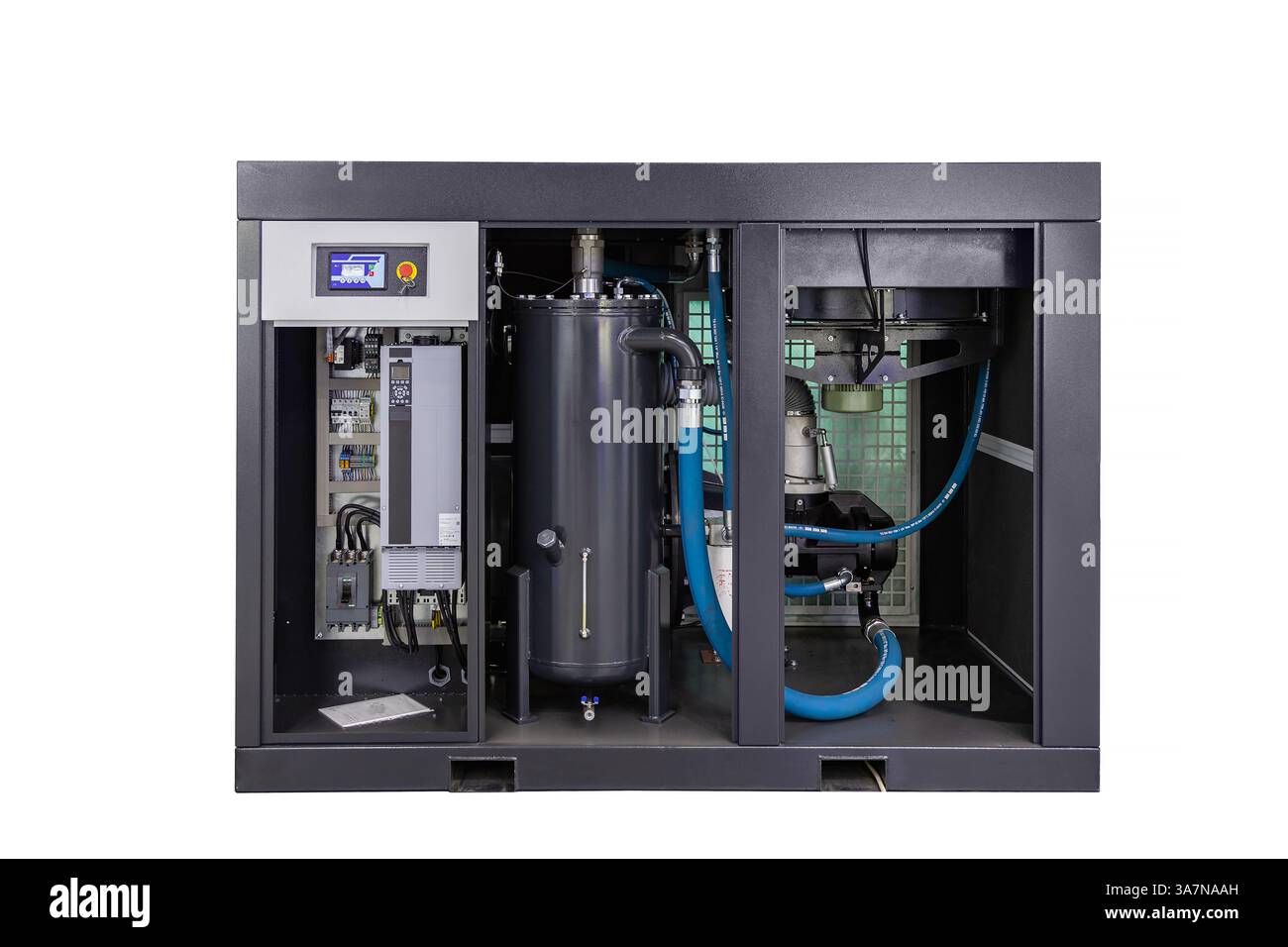 Powerful industrial air compressor with visible internal components ...