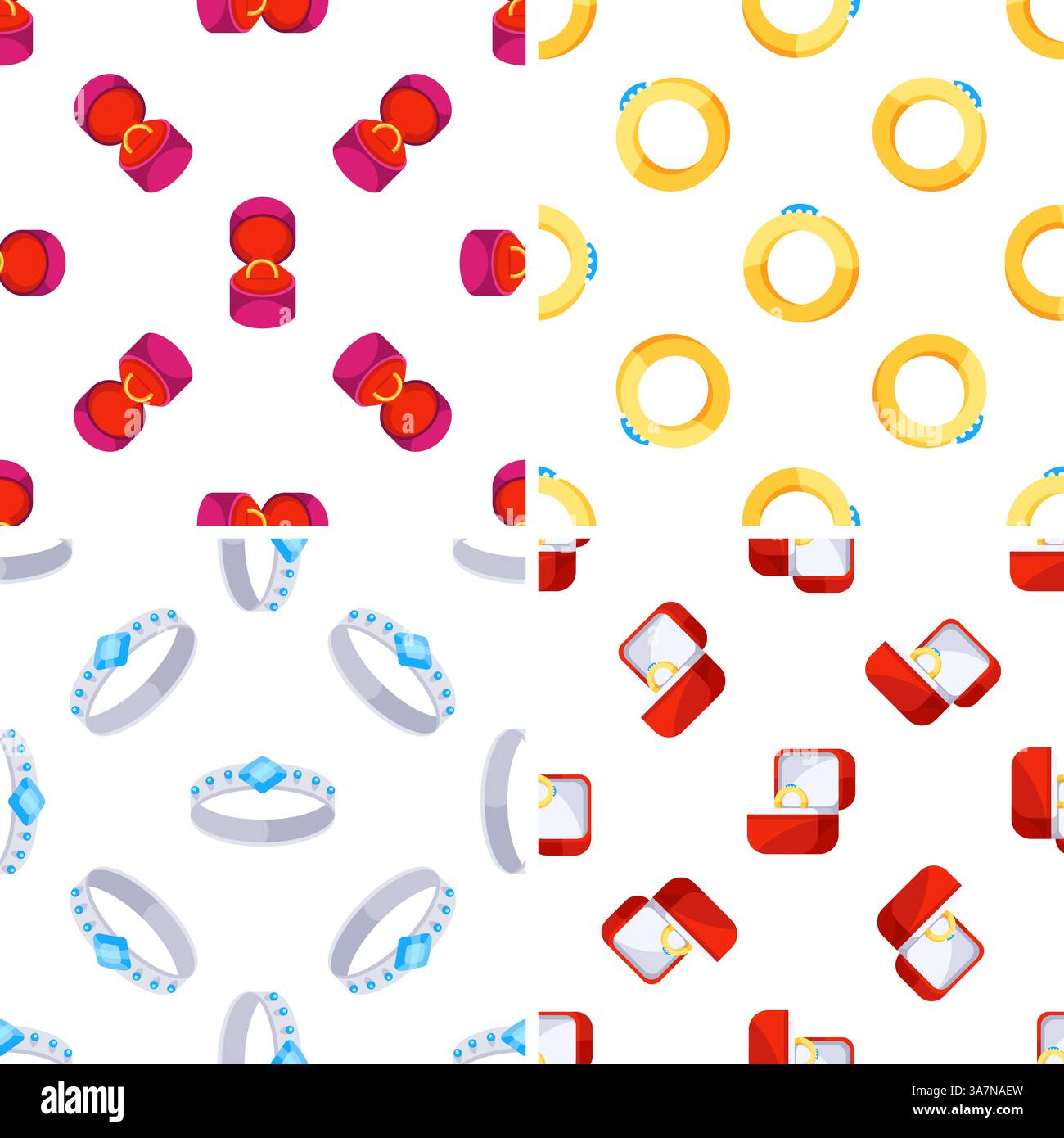 Seamless patterns with wedding and engagement rings in boxes and ...