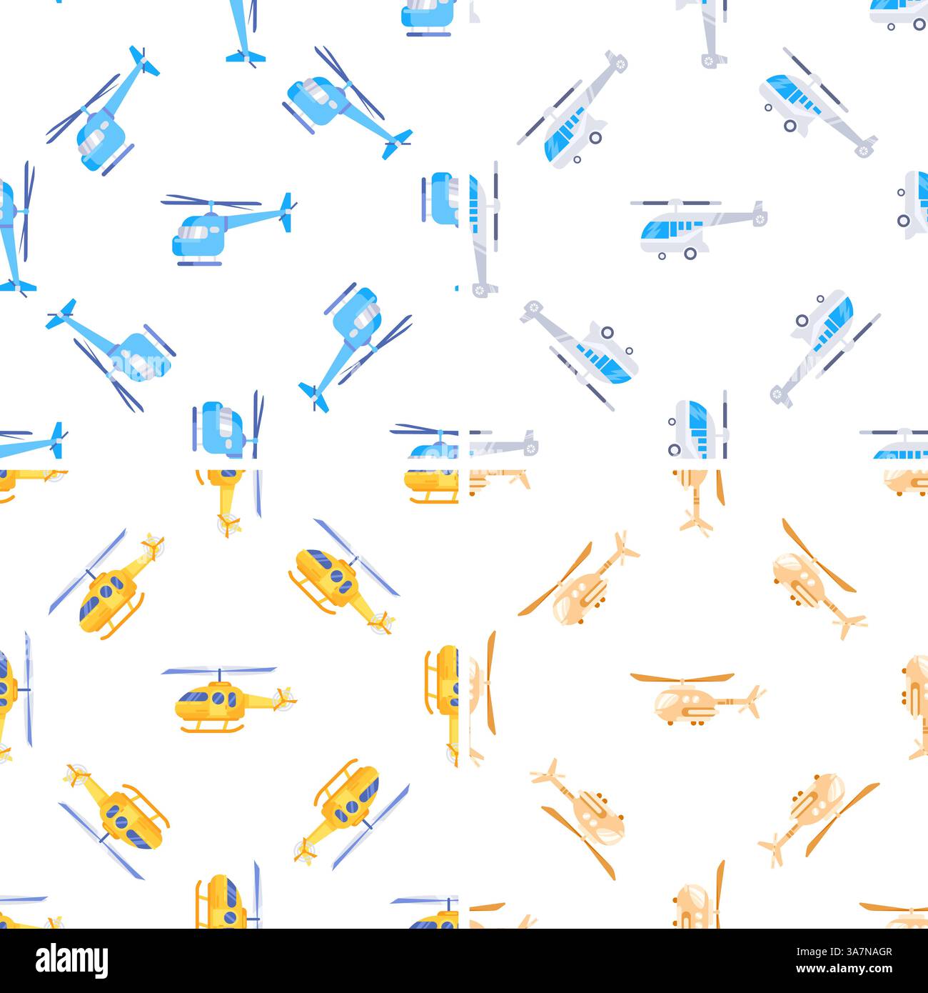 Colorful helicopters flying seamless pattern on white background Stock ...