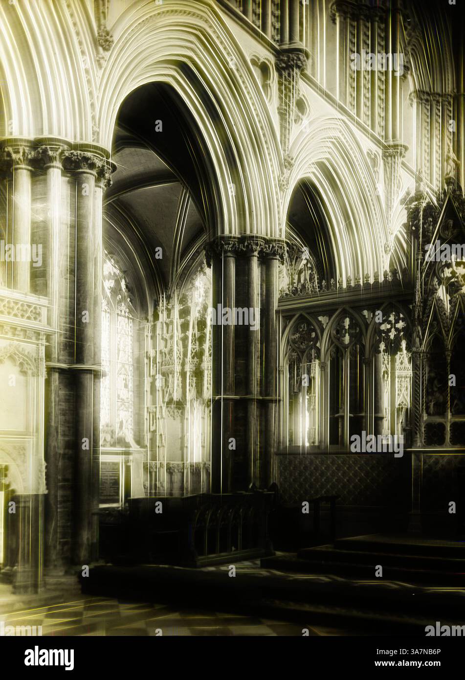 An ornate interior of a grand cathedral showcases intricate arches and ...