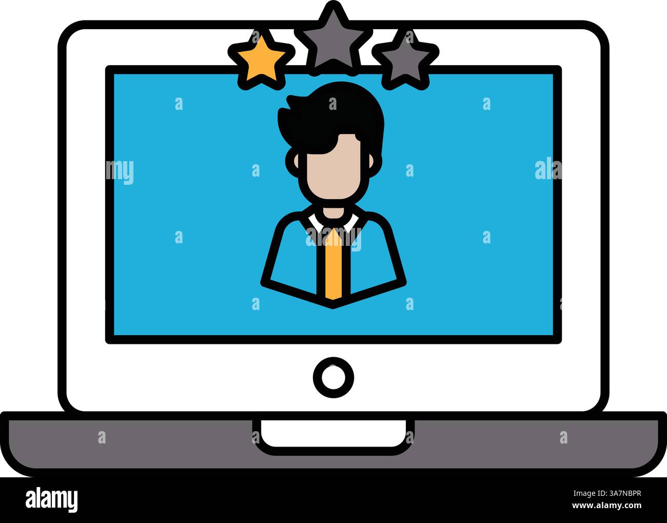 A man is shown on a laptop with three stars above him. Concept of ...