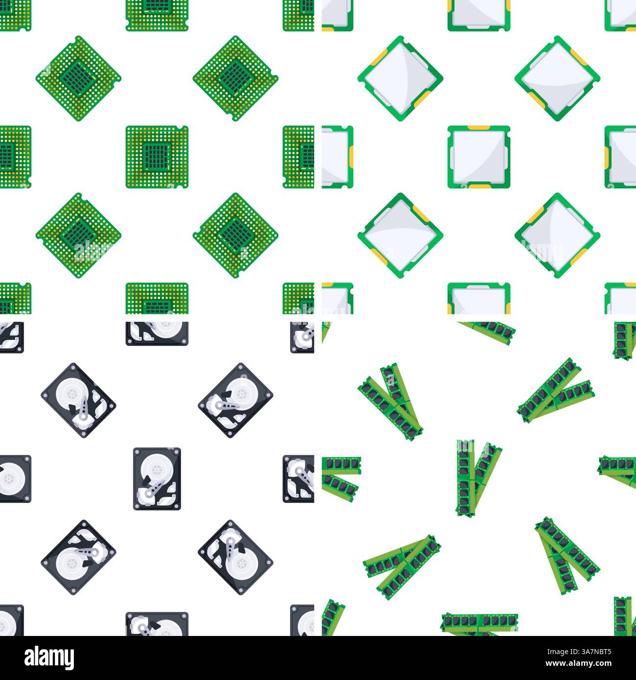 Cpu Ram And Hard Disk Composing A Seamless Pattern Representing Computer Hardware Stock Vector