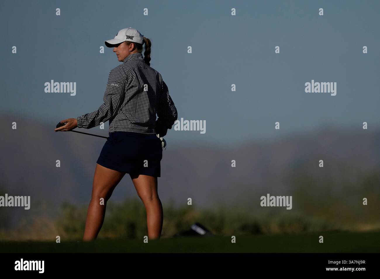 Linnea Strom follows her shot on the first green during the first round ...