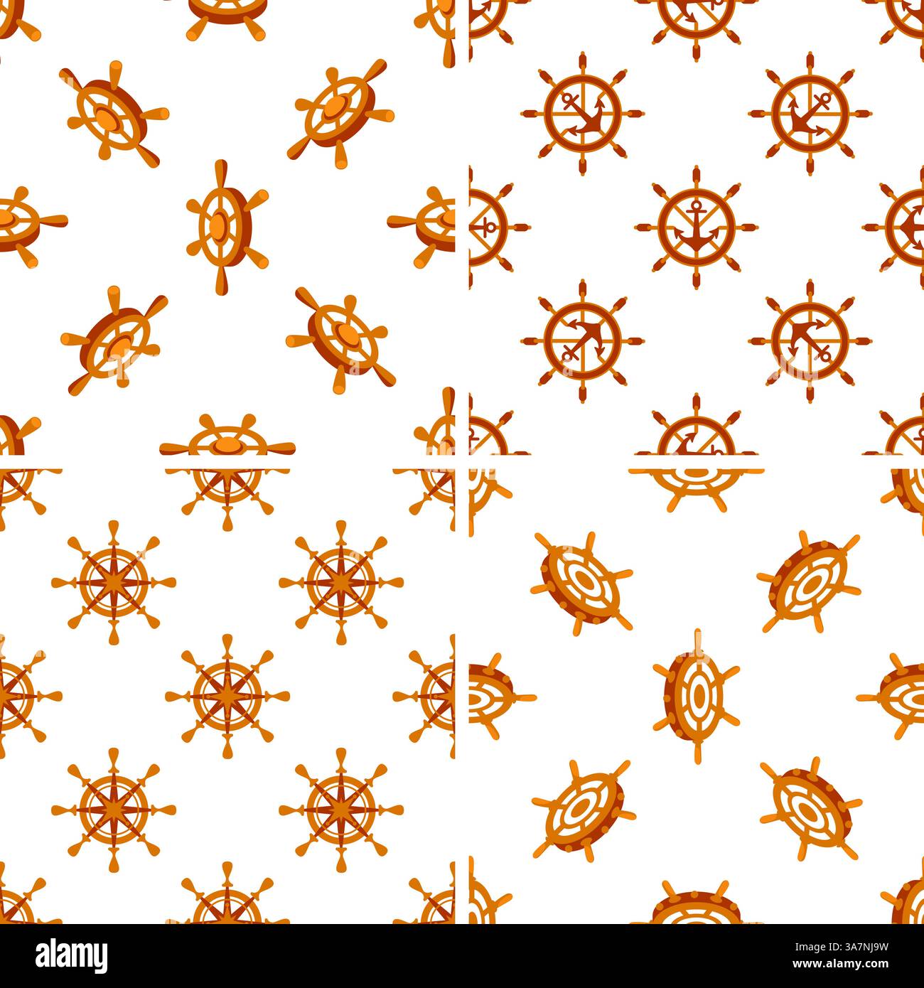 Nautical vector seamless patterns with ship wheels and anchors ...