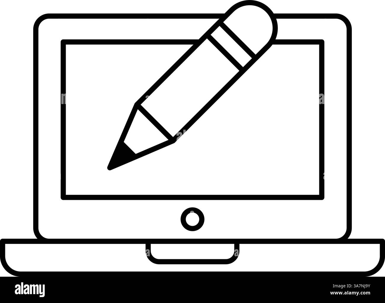 A pencil is drawn on a laptop screen. The pencil is sharpened and ready ...