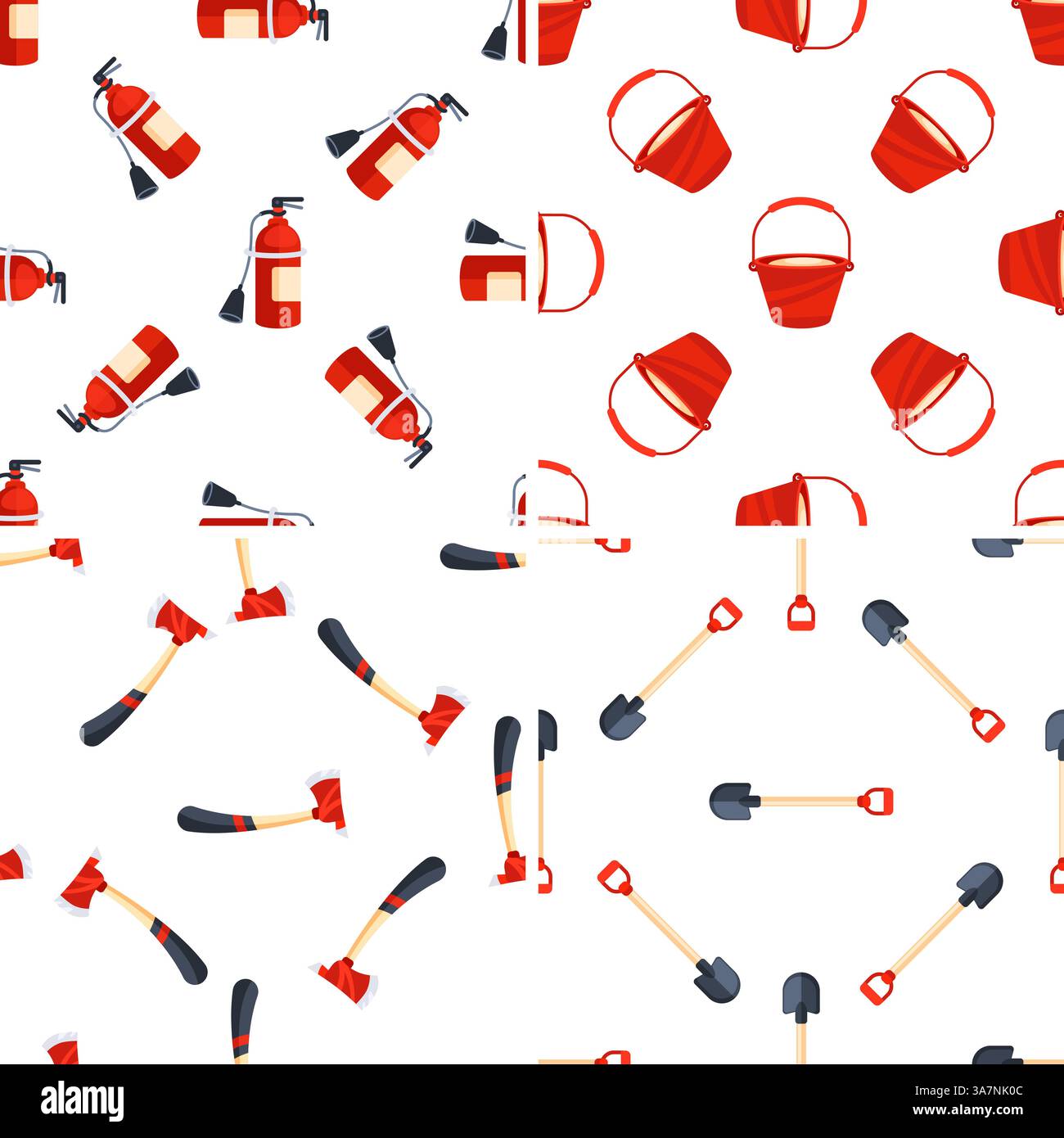 Firefighting tools seamless pattern showing fire extinguishers, buckets ...