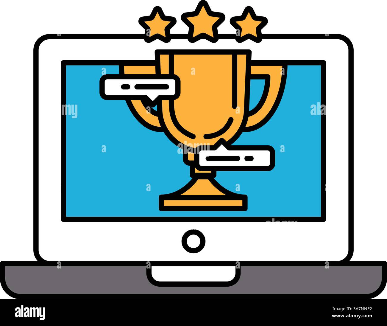 A laptop screen shows a trophy with three stars on it. The trophy is ...