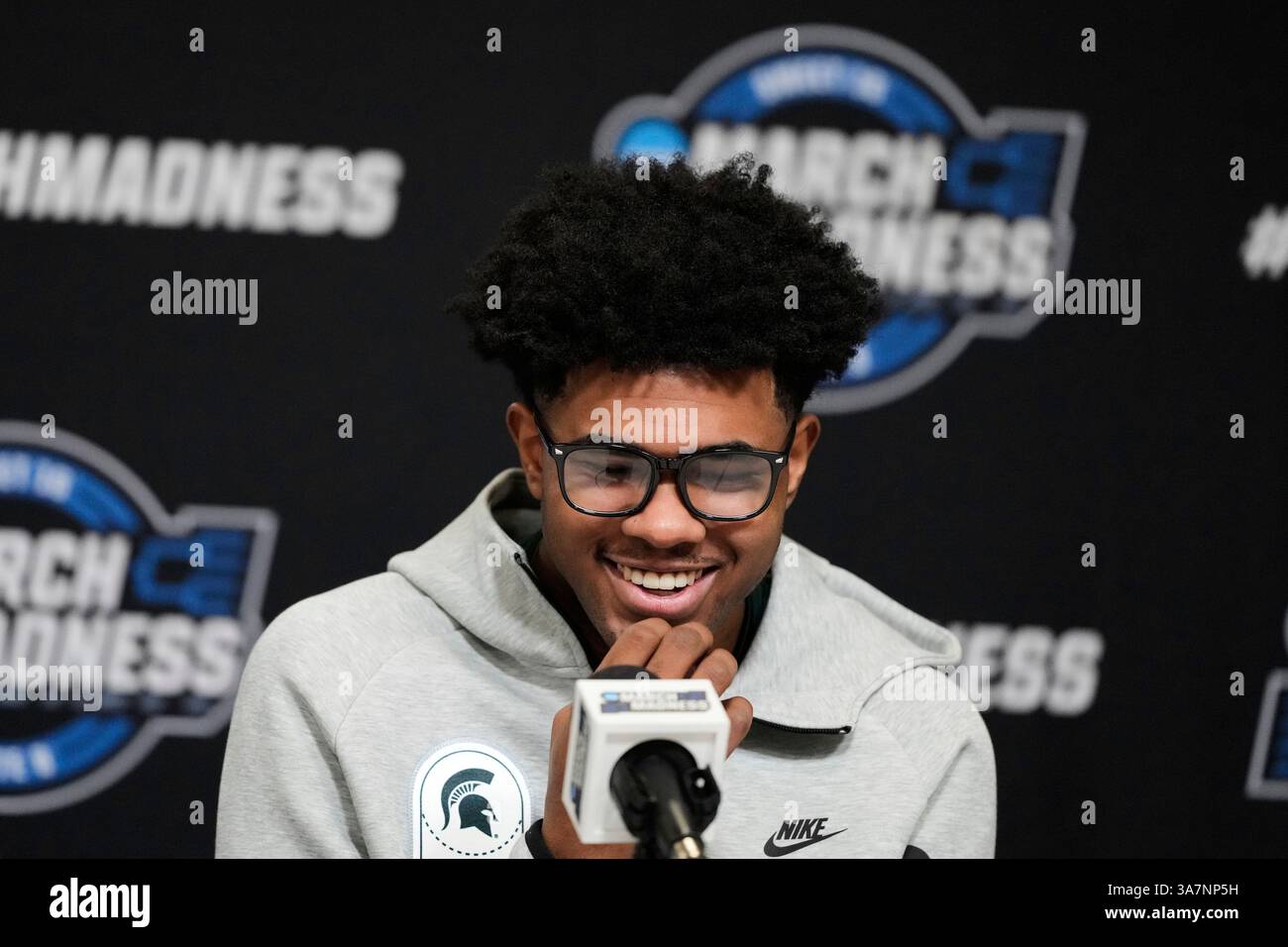 Michigan State guard Jase Richardson (11) speaks during a news ...